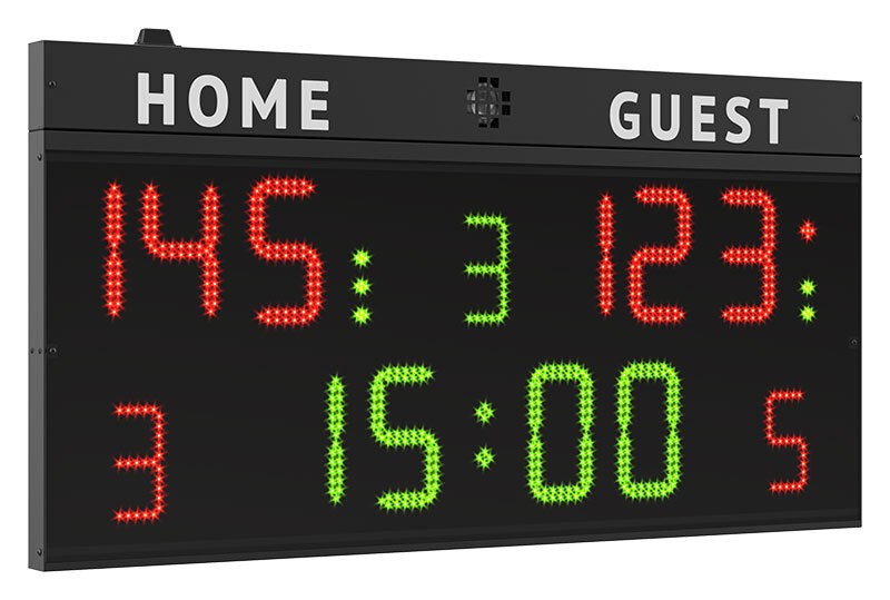 Basketball scoreboard for small-size gymnasiums and sports halls.